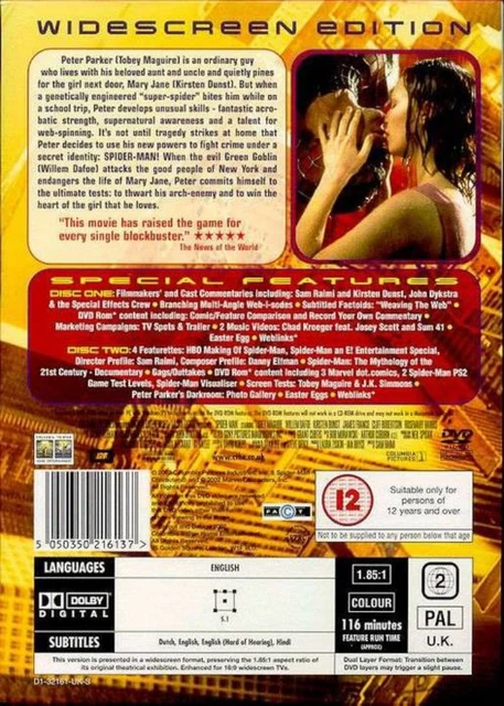 SPIDER-MAN DVD KIRSTEN Dunst 2001 Free UK P&P Top-quality Trusted UK ...
