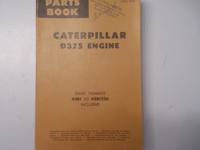 CAT CATERPILLAR D375 43B1 up to 43B1226 engine Parts manual $34.97 ...