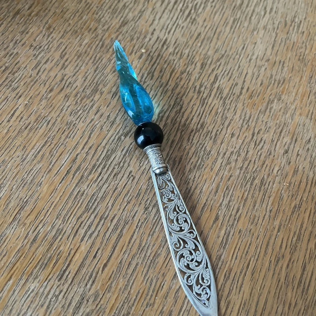 COUPE-PAPIER OUVRE-LETTRE ANCIEN argent ciselé et verre murano Italie ...