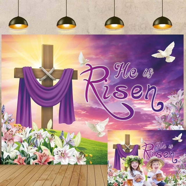 EASTER HE IS Risen Backdrop 8x6FT Jesus Resurrection Cross Lily ...