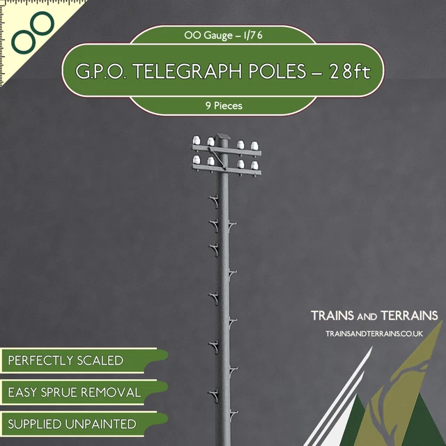 9X G.P.O. DIAGRAM Telegraph Poles (28ft) - 00 Gauge 1/76 - OO GWR SR ...