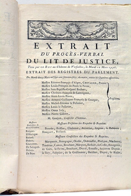 EDITION ORIGINALE DE "l'Extrait" du Procès-verbal du Lit de Justice 1776 EUR 315,00 - PicClick FR