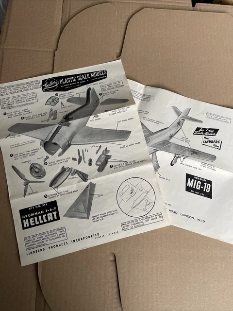 1950S LINDBERG MODEL Instruction Sheets - “MiG 19” & Grumman Hellcat £5 ...