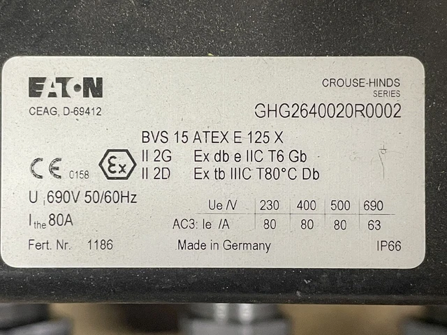 INTERRUPTEUR SECTIONNEUR EATON CEAG GHG2640020R0002 Atex 80A EUR 800,00 ...