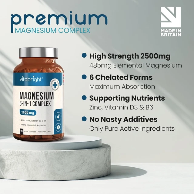MAGNESIUM GLYCINATE 6-IN-1 Complex 2500mg, 485mg Elemental Magnesium ...