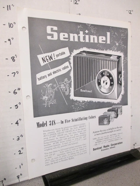 SENTINEL TV RADIO 1954 sales sheet model 348 portable battery electric ...