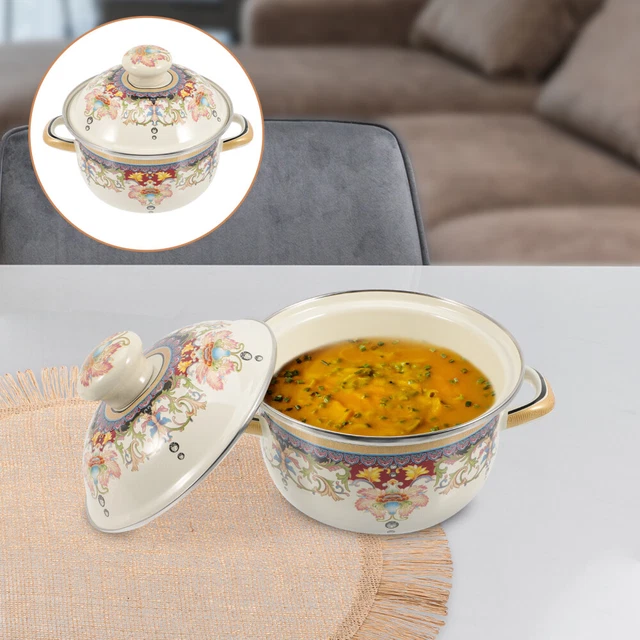 ENAMEL AMPHORA LARGE Cooking Pot with Lid Steam Soup Bowl Instant ...