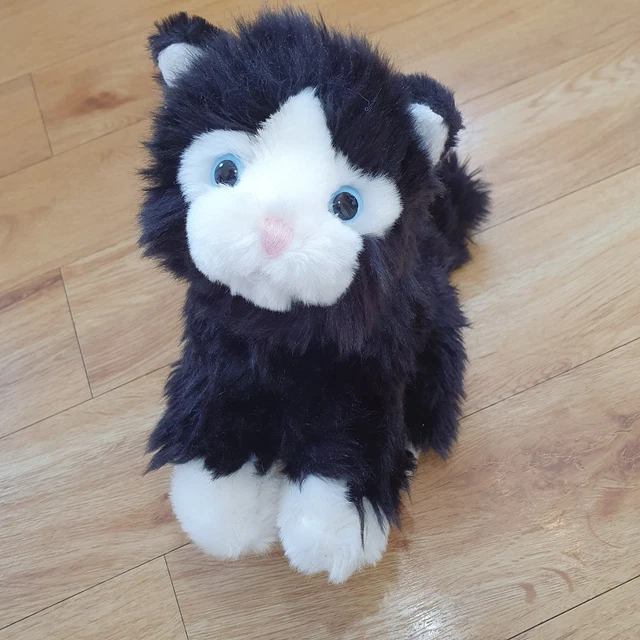 TESCO BLACK CAT Kitten Cuddle Me Friends Meow Sounds Long Fur Soft Toy ...