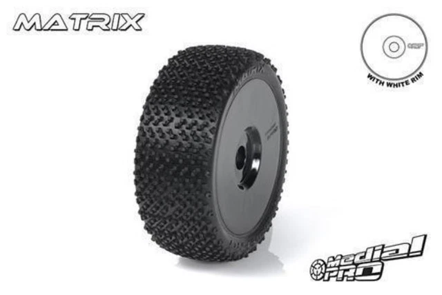 MEDIAL PRO RACING Tires and Rims Glued Matrix M2 Medium Buggy 1/8 17mm ...