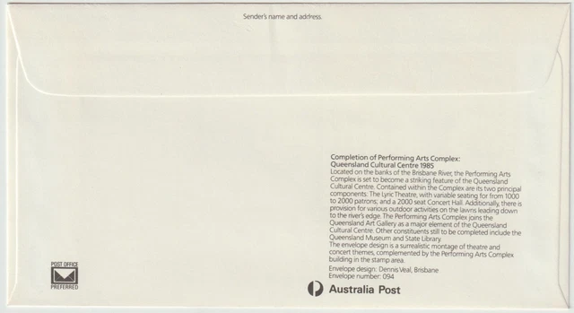 1985 AUSTRALIA PRE-STAMPED Envelope - Performing Arts Complex QLD- 33 ...