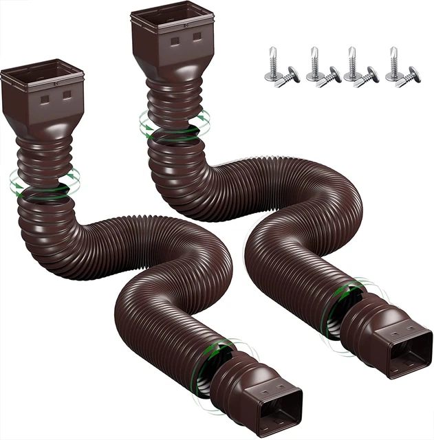 BROWN-2 PACK RAIN Gutter Downspout Extension Flexible,Drain Downspout ...