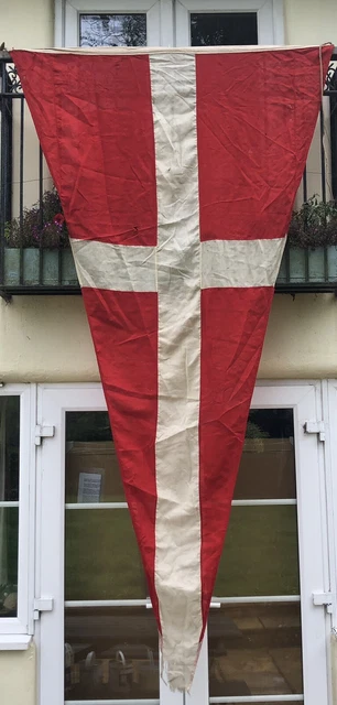 VINTAGE 3M LONG Danish Denmark Pennant Flag 10ft x 5ft Panel Sewn Heavy ...