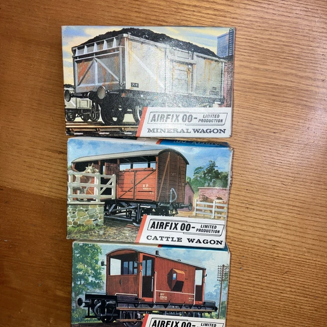 AIRFIX VINTAGE 00 scale Cattle Wagon, Brake Van and Mineral Wagon ...
