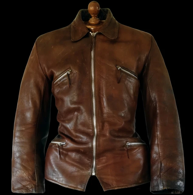 30S LEATHER CYCLIST Officers Biker Pilot Flight Bomber Motorcycle Coat ...