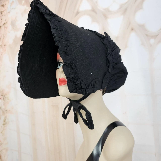 LARGE BLACK ANTIQUE Victorian Edwardian 1800s Mourning Bonnet Cap Hat ... LARGE BLACK ANTIQUE Victorian Edwardian 1800s Mourning Bonnet Cap Hat ...