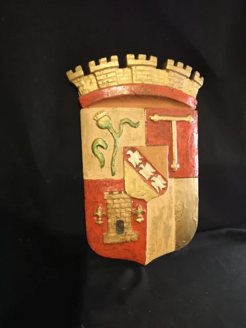 TRÈS ANCIEN BLASON lorrain sculpté en bois Époque 19ème EUR 180,00 ...