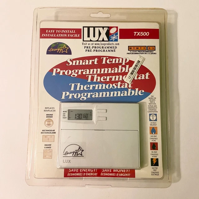 LUX TX500 SMART Temp Digital Programmable Thermostat Energy Star $82.23 ...
