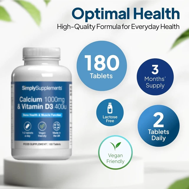 CALCIUM 1000MG & Vitamin D3 400iu | Supports Bone & Teeth Health ...