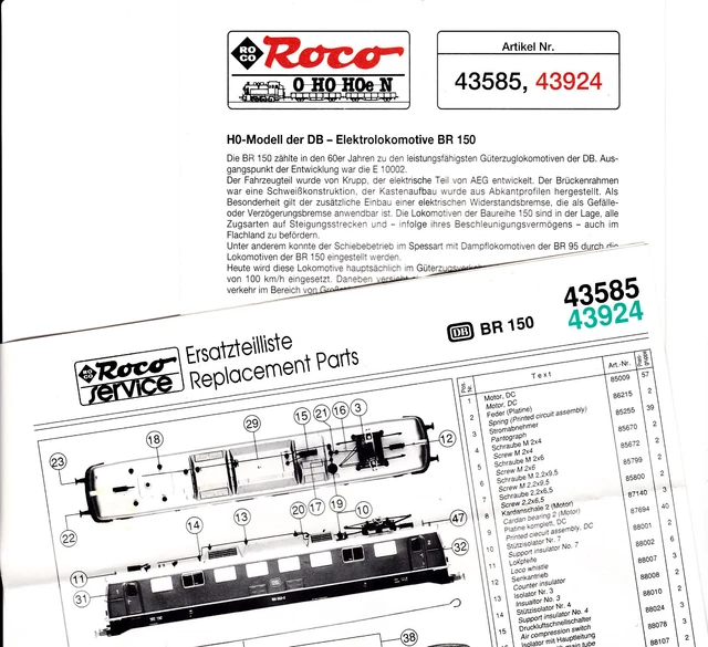 ROCO H0 LOKOMOTIVEN, BR 150, Art. 43585, Bedienungsanleitung u ...