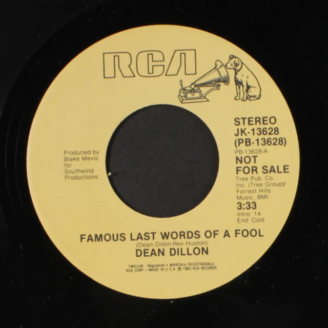 DEAN DILLON: FAMOSE ultime parole di un pazzo / stesso RCA 7" singolo ...