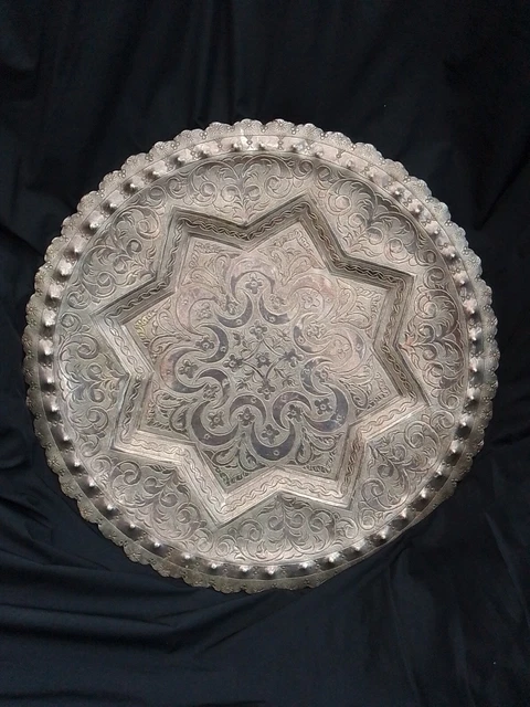 ANTIQUE ISLAMIC MIDDLE Eastern Persian Silver Plated Charger Drinks ...