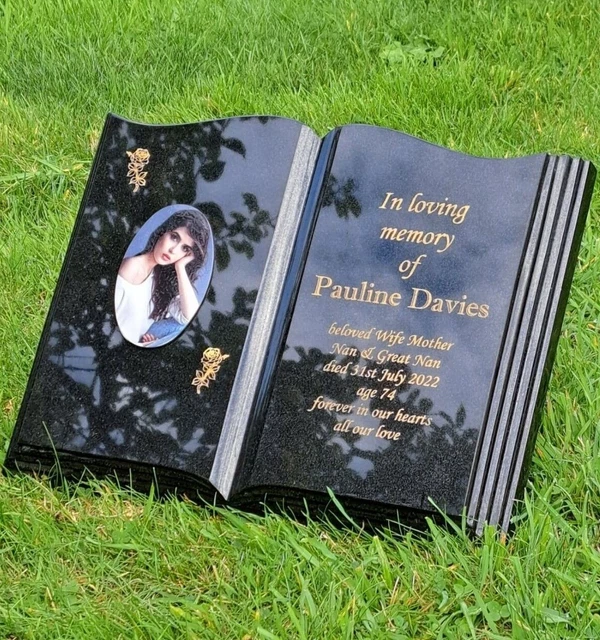 PERSONALISED GRANITE SLANTED Open Book Bible Memorial Grave Cemetery ...