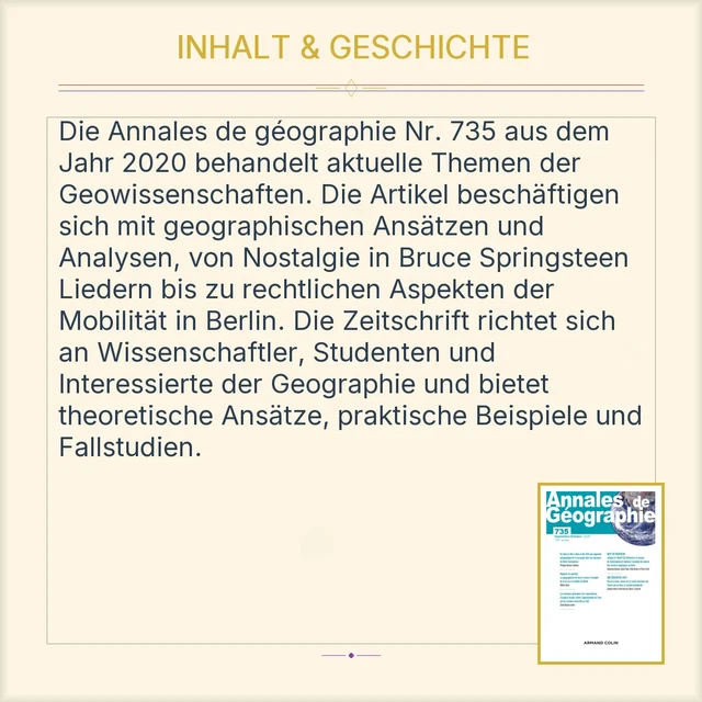 ANNALES DE GÉOGRAPHIE N° 735 2020 ARMAND COLIN Revue Géosciences EUR 6 ...