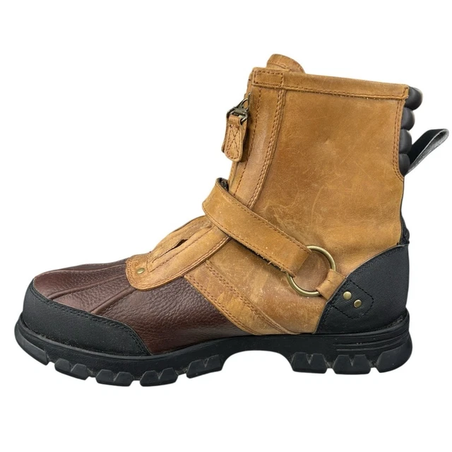 POLO X RALPH Lauren Conquest Hi III Brown Leather Moto Combat Boot Size 11.5 D £106.92 - PicClick UK