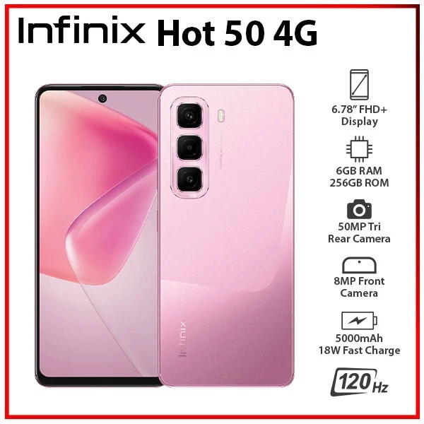 INFINIX HOT 50 4G 6GB+256GB PINK Dual SIM Unlocked Android Mobile Phone ...