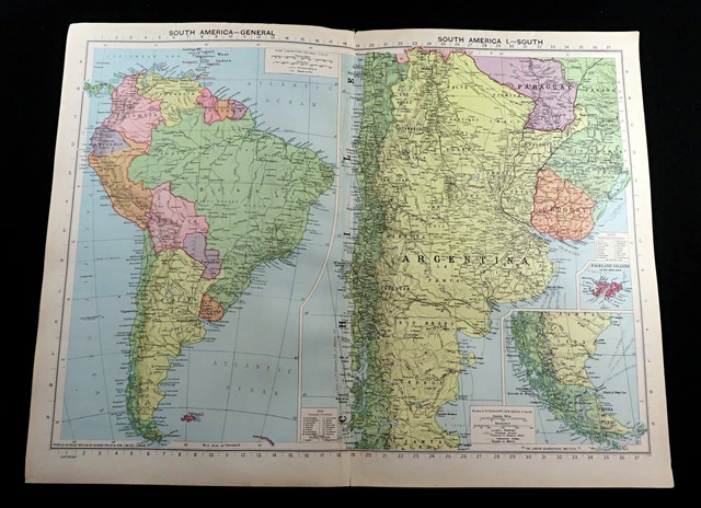 WW2 MAP SOUTH America political Geography Argentina Wartime War ...
