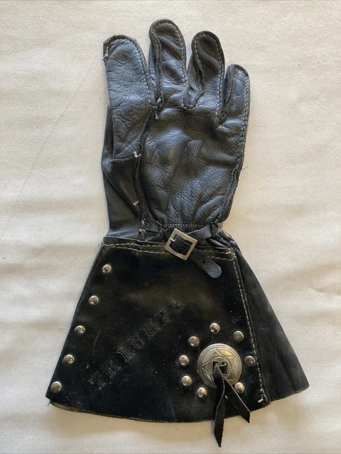 VINTAGE LEATHER 1950’S Motorcycle Biker Gloves Gauntlets Triumph Silver ...