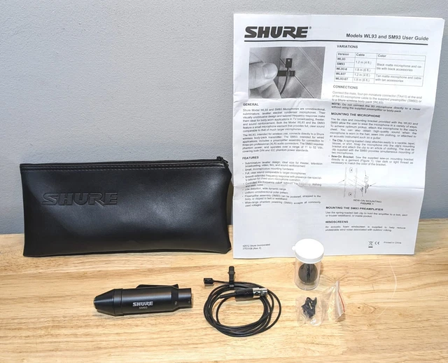 SHURE SM93 OMNIDIRECTIONAL Miniature Lavalier Condenser Microphone w ...