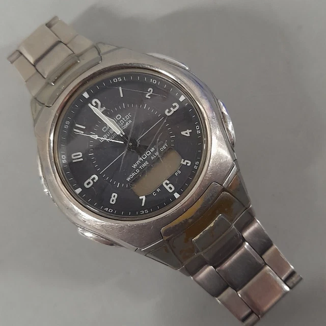 CASIO WAVE CEPTOR Tough Solar 3393 WVA-430TU Stainless Steel Blue Face ...