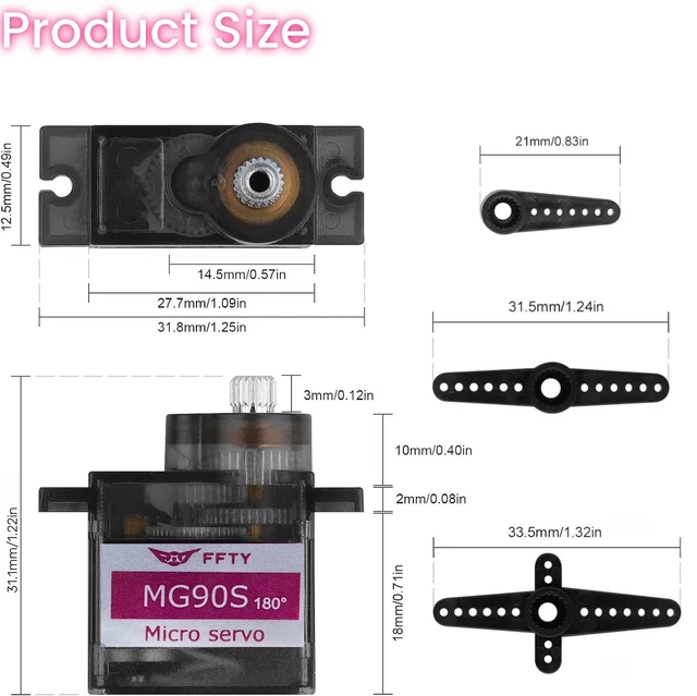 MG90S/SG90 9G MICRO Servo Motor Kit, Metal Gear Small Servo for RC Car ...