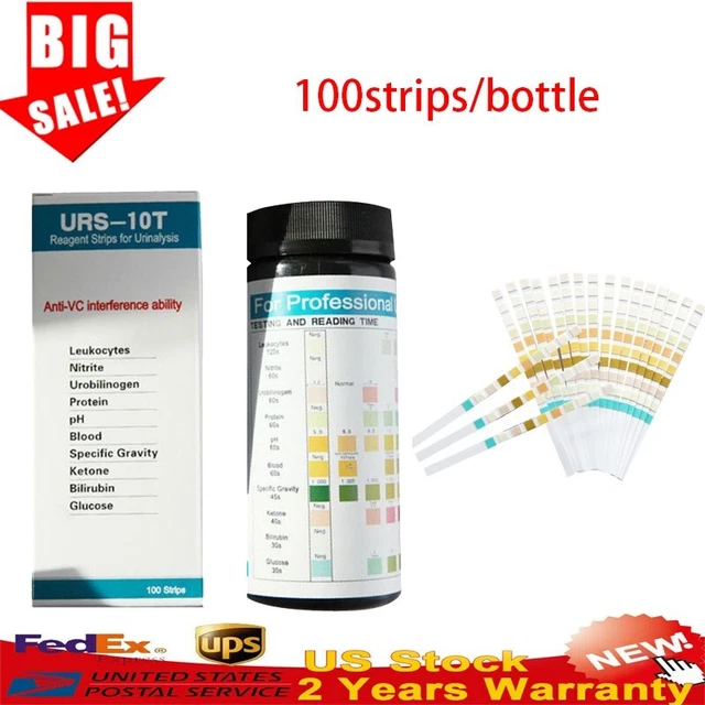 100 STRIPS URS-10T Urinalysis Reagent Strips 10 Parameters Urine Test ...