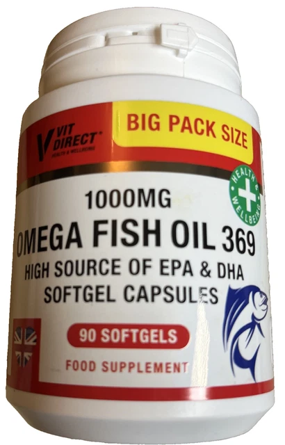 VIT DIRECT 1000MG Omega Fish Oil 369 Softgel Capsules High Source Of ...