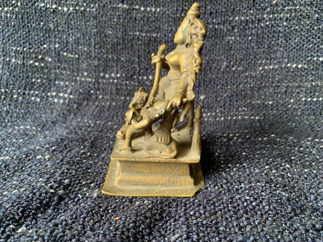 OLD HANDMADE DURGA indian bronze statue with silver inlaid eyes $1,250. ...