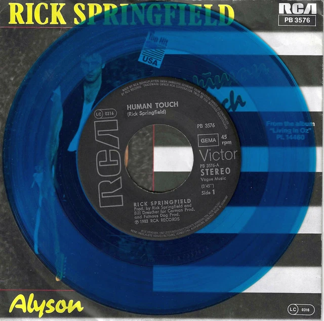 RICK SPRINGFIELD - Human Touch: Blue Vinyl (7" RCA Vinyl-Single Germany ...