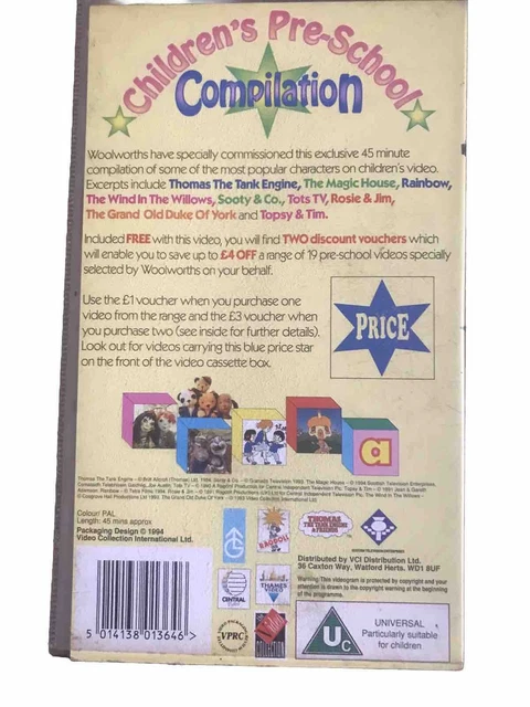 CHILDREN'S PRE-SCHOOL COMPILATION, VHS 1994, inc. Thomas, Rainbow ...