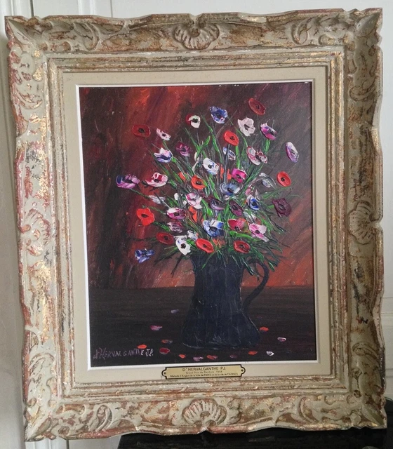 TABLEAU HST BOUQUET Fleurs signé Patrice Jouffin D'HERVALGANTHE (XX) EUR 350,00 - PicClick FR