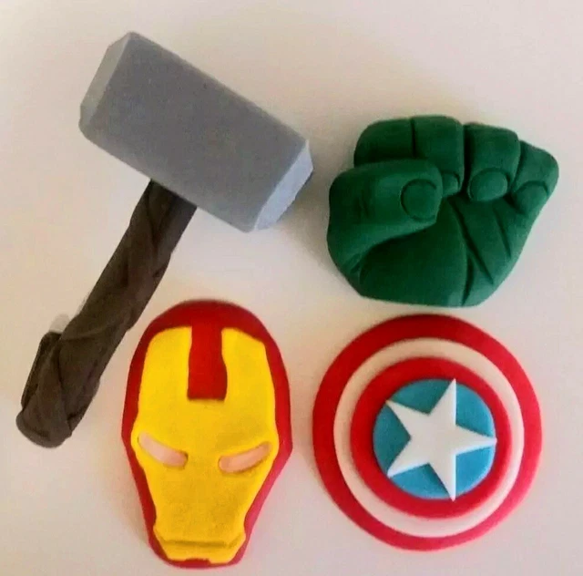 EDIBLE MARVEL AVENGERS Cpt America Hulk Thor Iron Man style cake topper ...