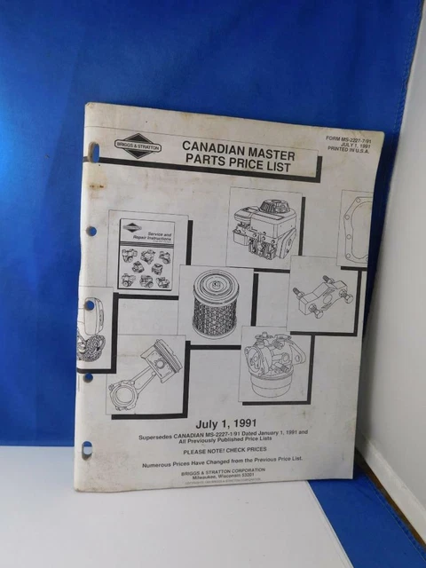 BRIGGS & STRATTON Canadian Master Parts Price List 1991 Tools Starter ...