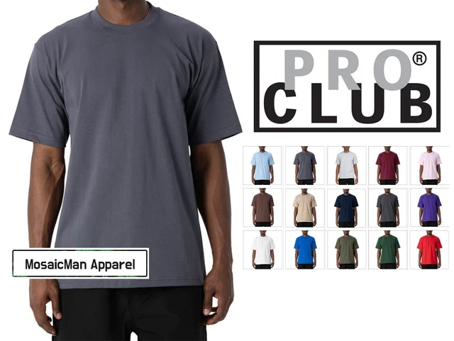 PRO CLUB MEN'S Heavyweight Plain Cotton Short Sleeve Crew Neck T-Shirt ...