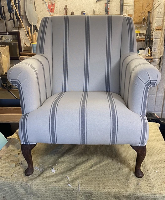 QUALITY HANDMADE Fireside Chairs Laura Ashley Styl Lyon Grey Stripe 600.00 PicClick UK