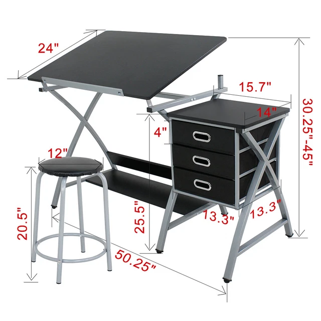 DESIGN DRAWING DESK Table Drafting Board Adjustable Storage Art Artist ...