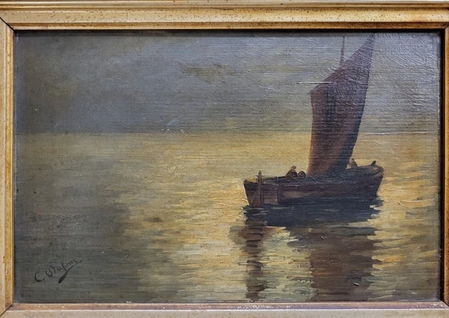 TABLEAU ANCIEN HUILE Paysage Marine Bateau avec personnages XIXème EUR 320,00 - PicClick FR