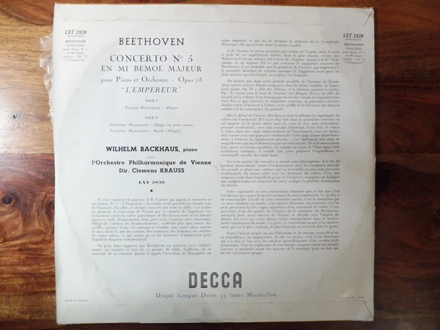 BEETHOVEN PIANO CONCERTO n.5 "Emperor" BACKHAUS/KRAUSS Decca LXT 2839 French LP EUR 15,00 ...