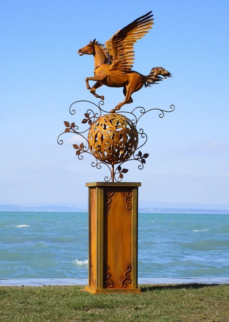 ENORME PEGASUS CABALLO Jardín Parque Escultura A Columna Roststahl Altura 286CM EUR 3.772,24 ...