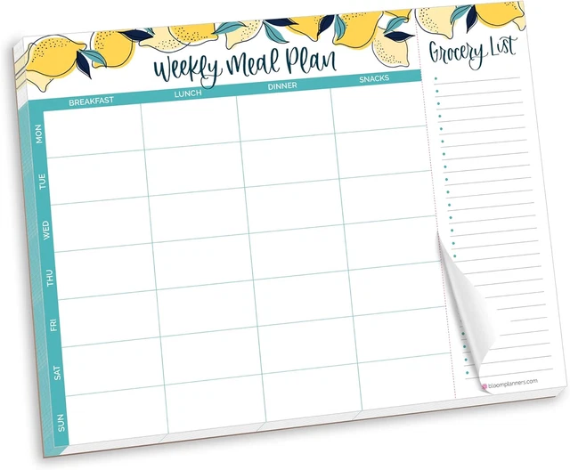 HORIZONTAL WEEKLY MAGNETIC Meal Planning Pad for Fridge with Tear-Off ...