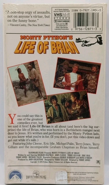 1979 MONTY PYTHON'S Life of Brian VHS tape, 1990 Paramount Pictures NEW ...